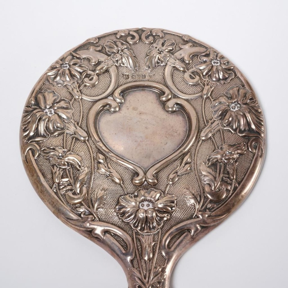 William Neale Sons Sterling Silver Vanity Art Nouveau Poppy Hand Mirror ...