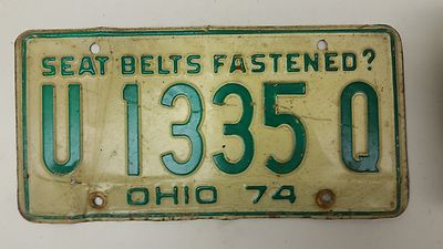1974 OHIO Seat Belts Fastened? License Plate U 1335 Q | eBay