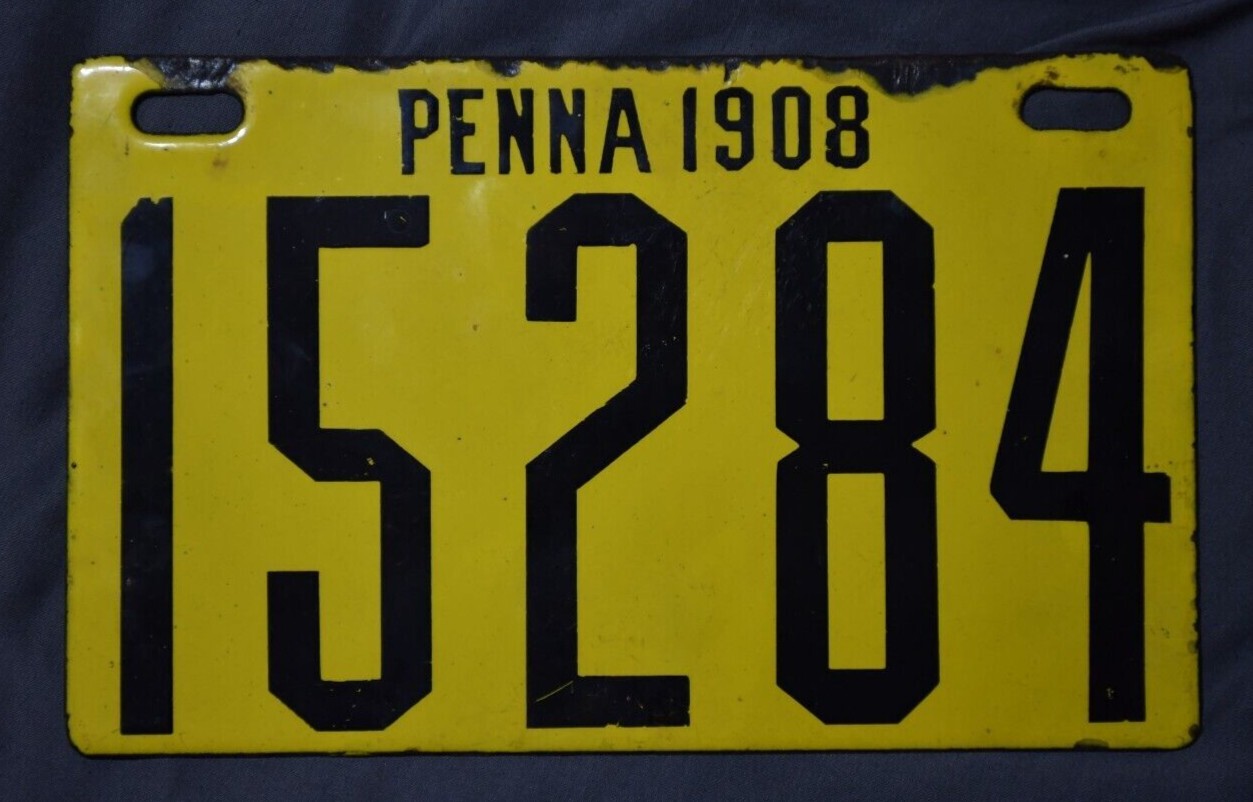 1908 PA License Plate #15284 Ing Rich Porcelain Enamel Beaver Falls ...