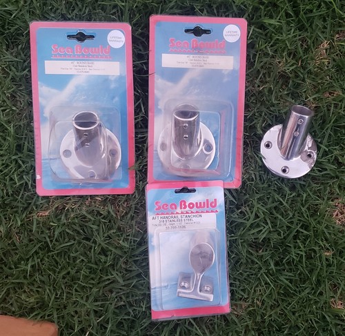 Sea Bowld (3) Round Base Cast & (1) AFT Handrail Stanchion Stainless ...