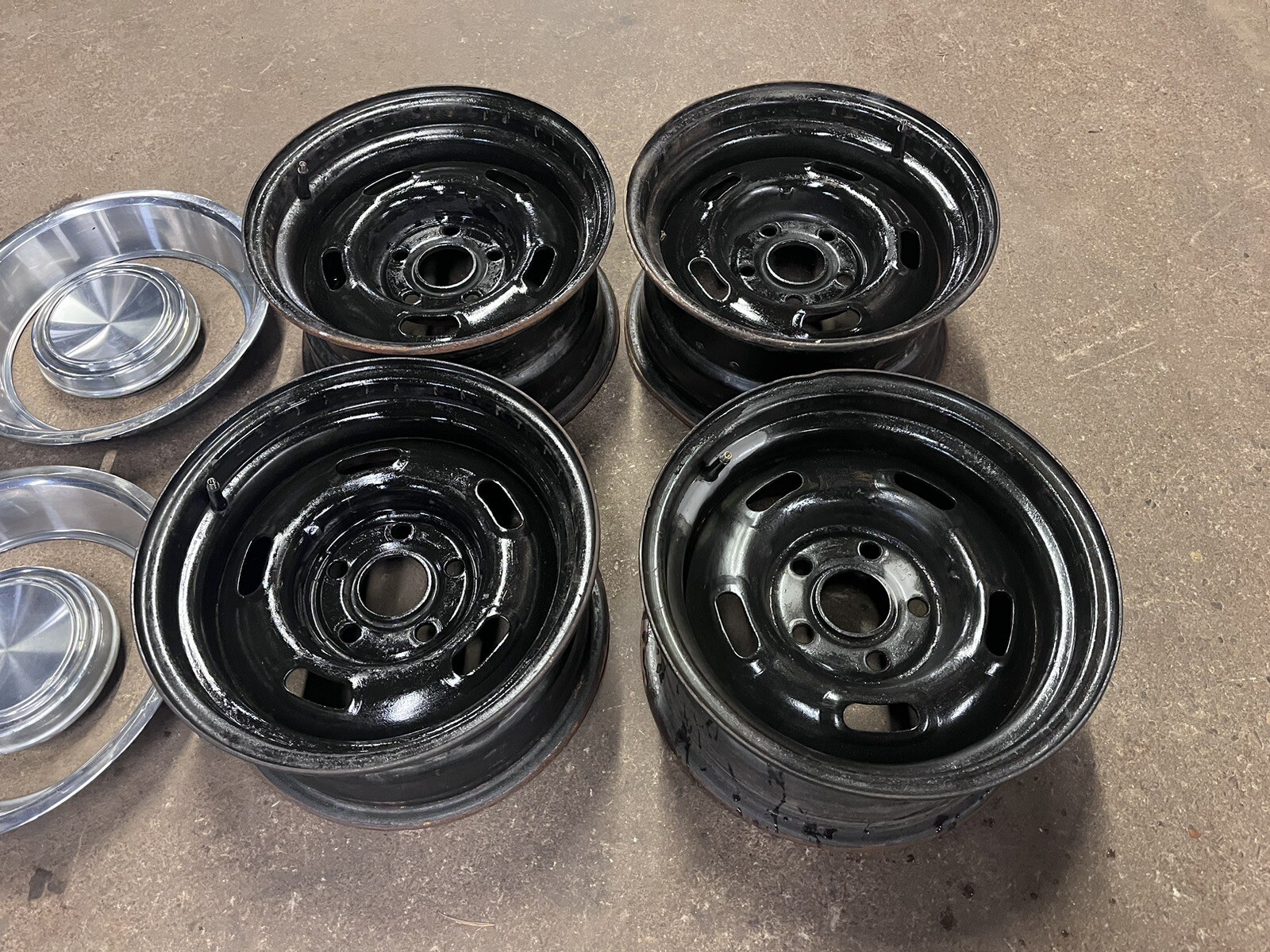 1972 72 Ford Mustang 14X7 Styled Steel Wheels Rims with Trim Survivor ...