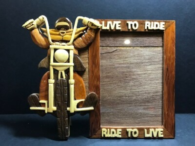 Hand crafted 3D Intarsia Wood Art MOTORCYCLE Picture Photo Frame | eBay