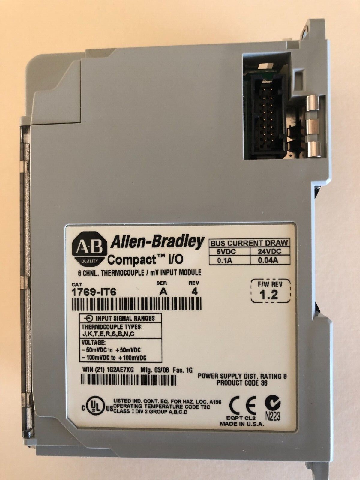 Allen Bradley 1769-IT6 1769-1T6 Ser A FW 1.2 Compact IO In Thermocouple ...