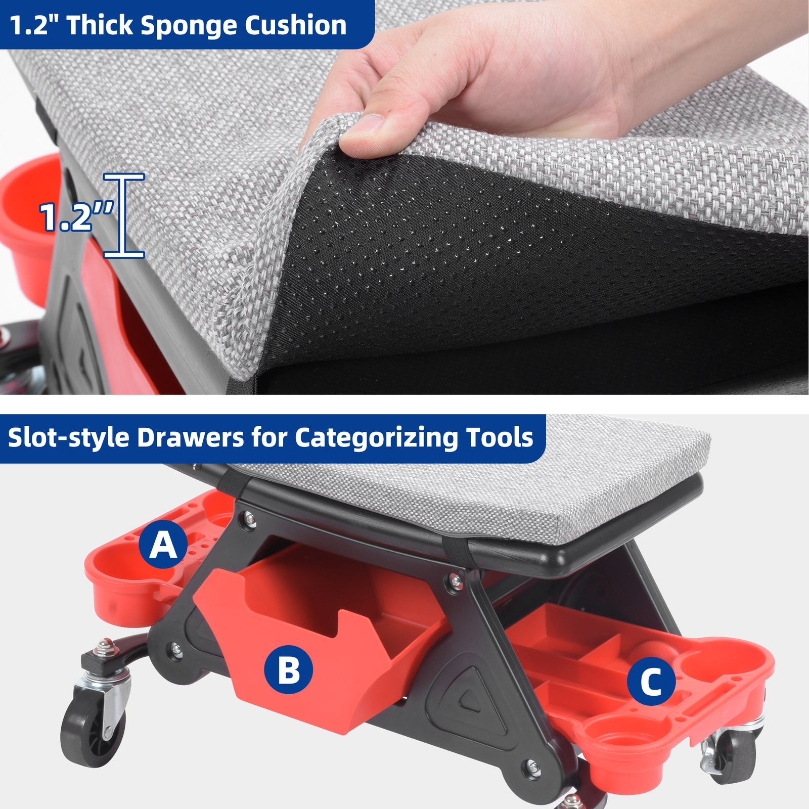 Mechanic Stool Creeper Detailing Seat Rolling Garage Shop Repair Tools ...