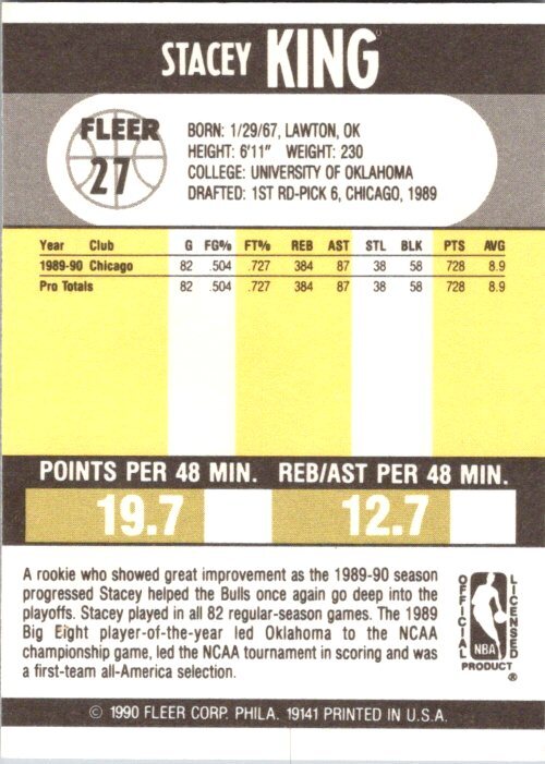 1990 Fleer #27 Stacey King NearMint/Mint | eBay