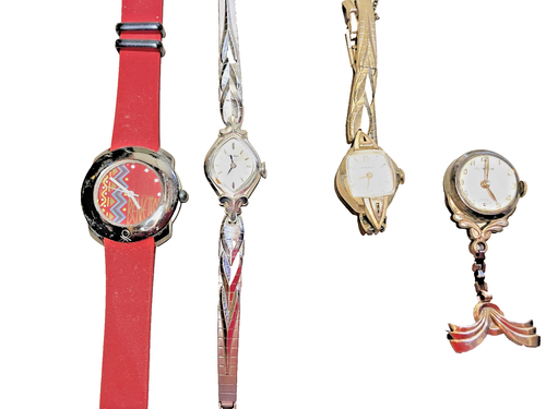Vintage Ladies Watches Lot of 4 - Bulova , Caravelle, Clinton Pendant ...