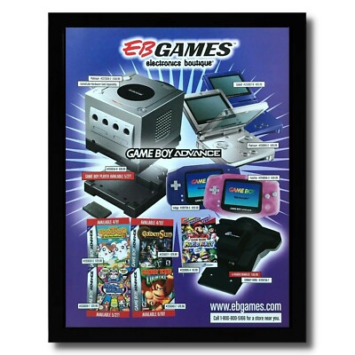 2002 EB GAMES Gamecube/GBA SP Framed Print Ad/Poster Golden Sun Donkey ...
