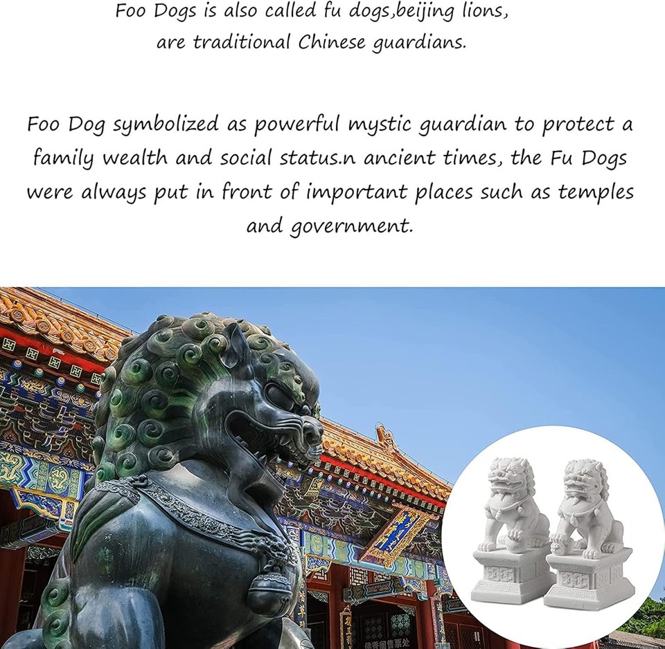 Large Feng Shui Foo Dogs Pair Stone Guardian Lion Statues Home Decor | eBay