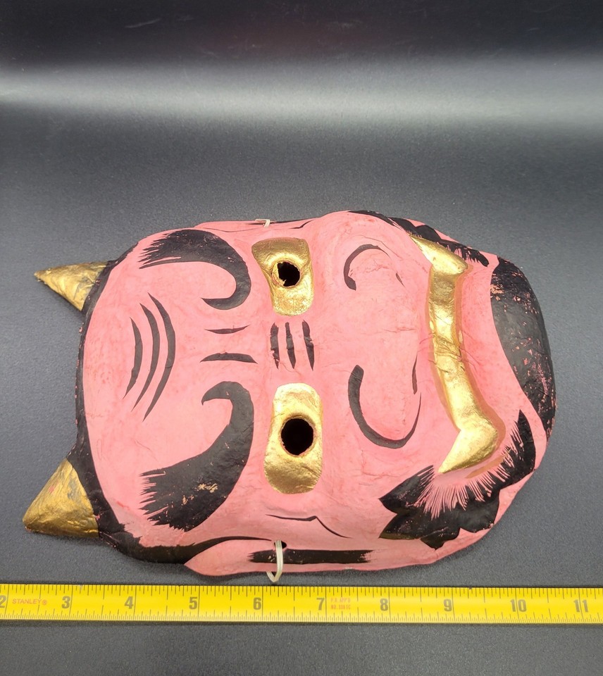 Vtg Japan Paper Mache Horned ONI Demon Hand Painted Mask – Noh Kabuki ...