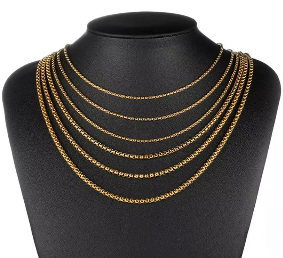 18K Gold Filled Italian Box Chain Necklace Mens Women's 18-24 inches, 2 ...