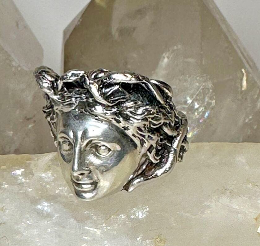 Face ring size 10.7 birds Classical Renaissance face figurative band ...