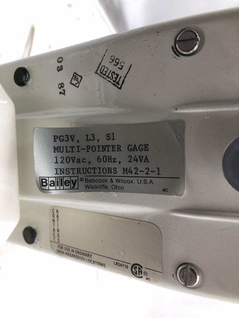 Bailey Control Systems PG3V Multi-Pointer Liquid Level Gauge 120VAC ...