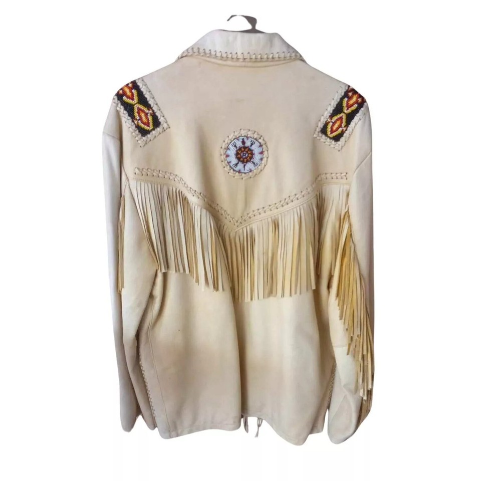 Native American Indian Beaded Buffalo Leather Fringe Jacket, Old West ...