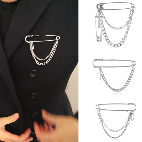 Unisex Minimalist Retro Hip Hop Long Chain Cross Pendant Punk Brooches ...