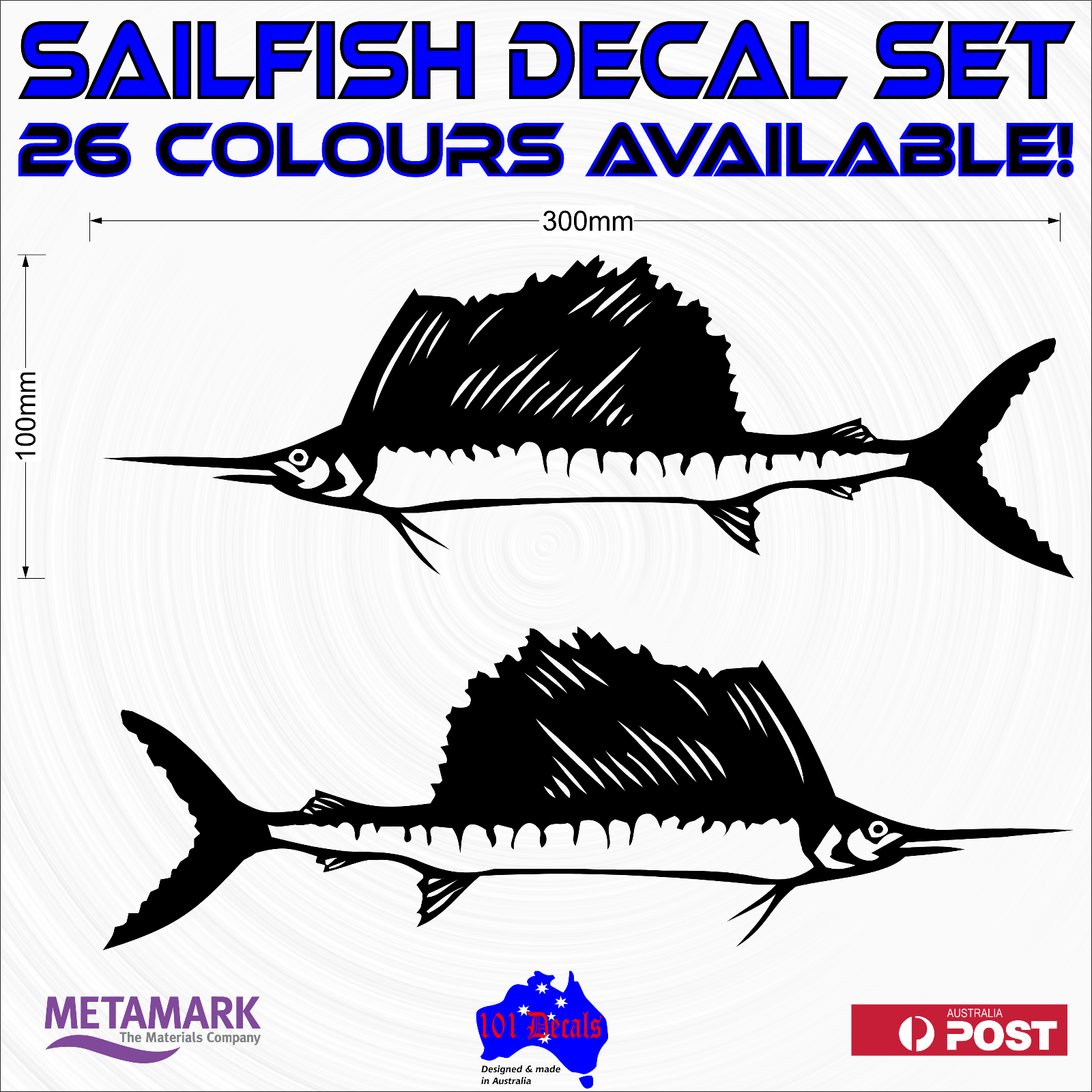 30cm SAILFISH decal sticker set.Marine,fishing boat,tinny,car,caravan ...