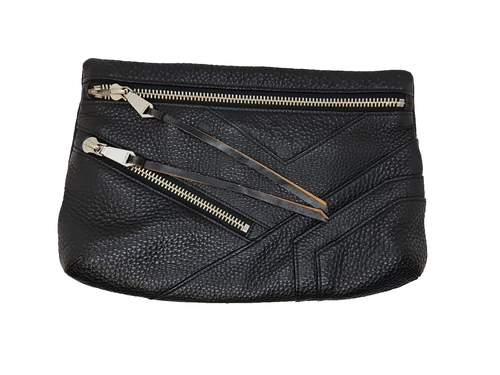 Christopher Kon Elle Leather Zip Clutch Purse Black Bag Biker zipper | eBay