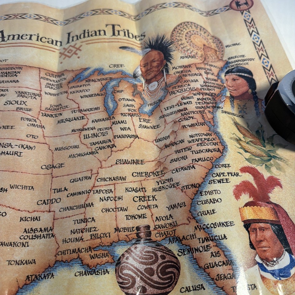 Vintage American Tribes Map Poster 1988 23x17 | eBay