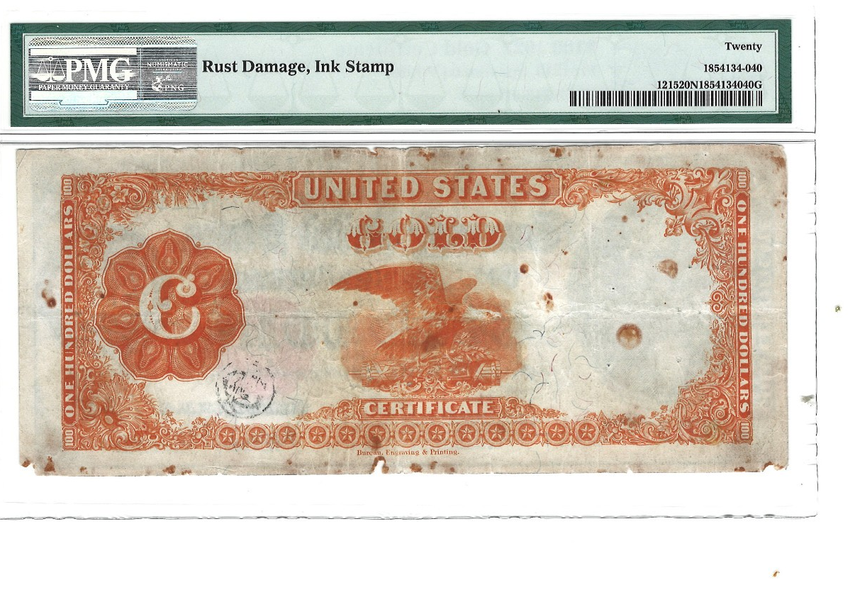 Series 1922 $100 Gold Certificate Fr. 1215 PMG 20 Net Very Fine, Ink ...