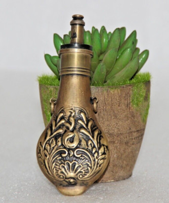 Vintage Victorian Look Brass Engraved Gun Powder Bottle, Flask - 13985 ...
