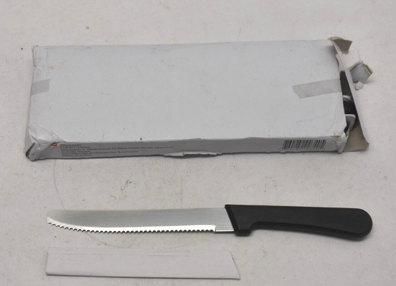 Lot of 12 Edward & Don 5" Blade Round Tip Black Plastic Handle Steak ...
