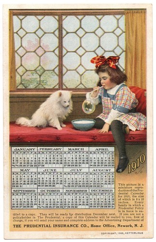1910 Calendar Postcard Prudential Insurance Co Little Girl and Dog | eBay