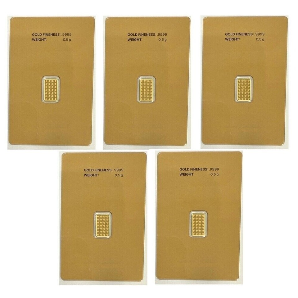 Lot of 5 - Frontier Mint 1/2 g .9999 Fine Gold Bar 0.5 Half Gram - In ...
