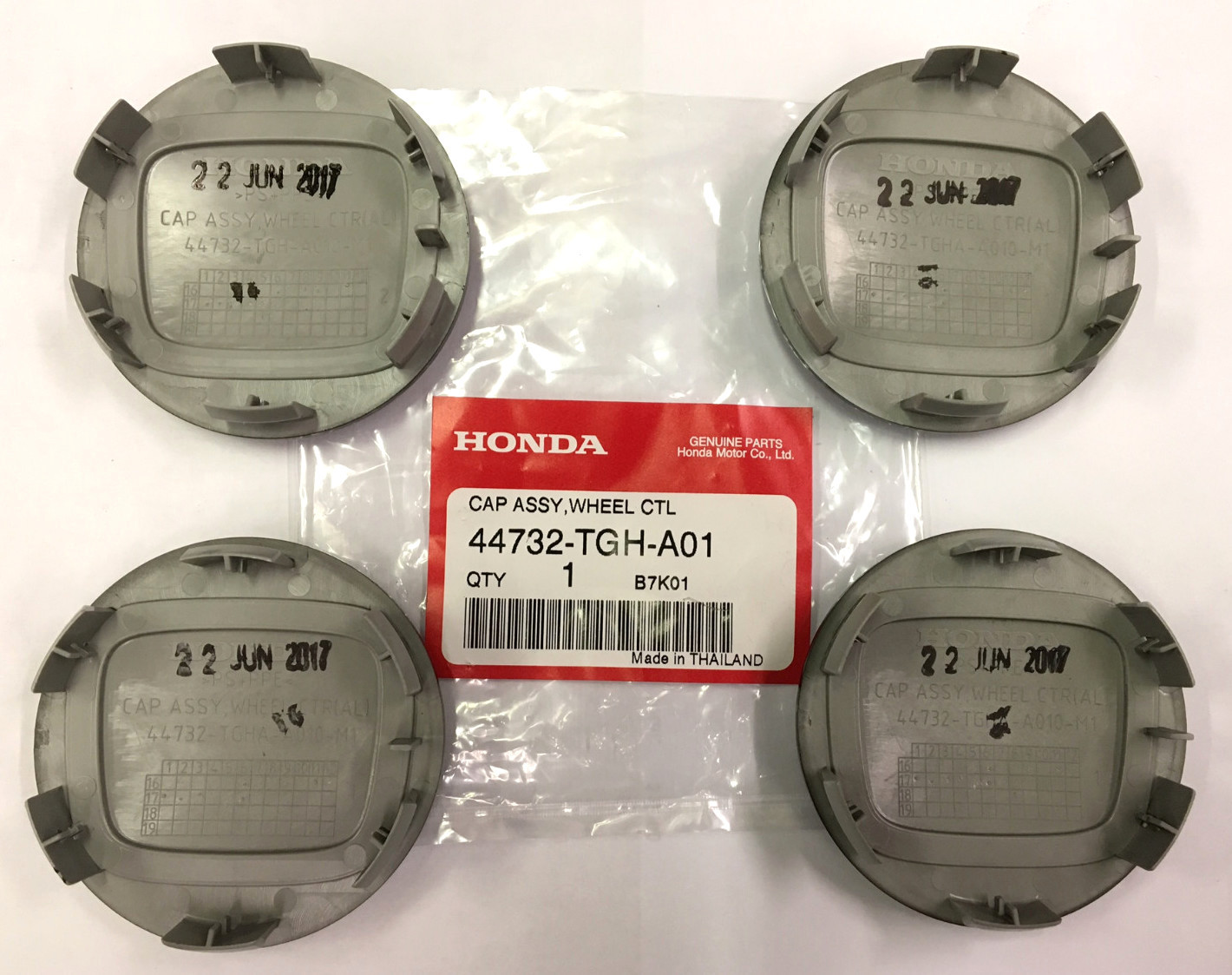 Genuine OEM Honda Set of 4 Black w/ Red Center Caps 44732-TGH-A01 Type ...