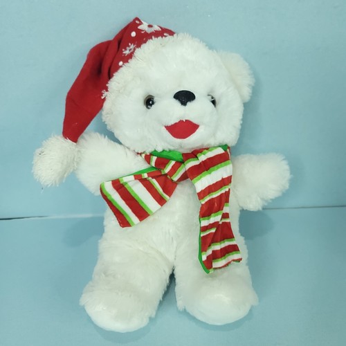 xmas Teddy Bear Stuffed Plush White Dan Dee Snowflake 12" Green Red Hat ...