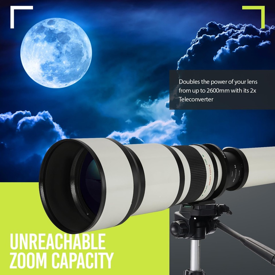 Long-Range 650mm-1300mm f/8 Telephoto Zoom Lens for Nikon DF, D3100 ...