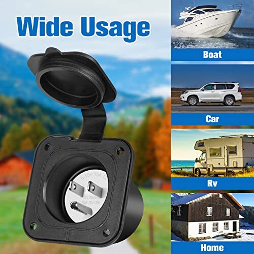 15 Amp Inlet 125V Shore Power Inlet with Waterproof Cover 2 Pole 3-Wire ...