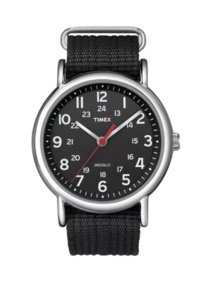 Timex Weekender Slip-Thru Black T2N647 Men’s Indiglo Back Light Watch ...