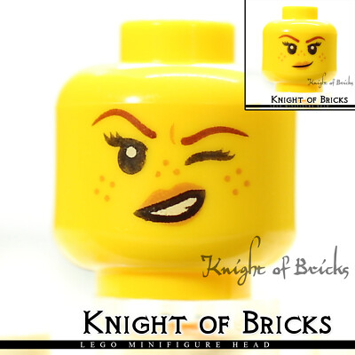 LEGO Minifigure Head YELLOW Female Dual Side Small Smirk / Left Eye ...