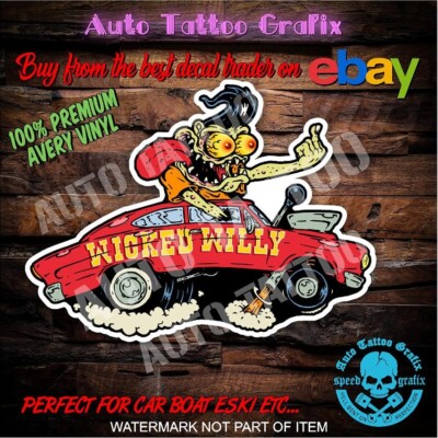 WICKED WILLY HOT ROD DECAL STICKER VINTAGE AMERICANA HOT ROD RAT ROD ...