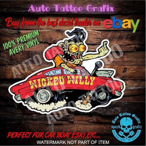 WICKED WILLY HOT ROD DECAL STICKER VINTAGE AMERICANA HOT ROD RAT ROD ...