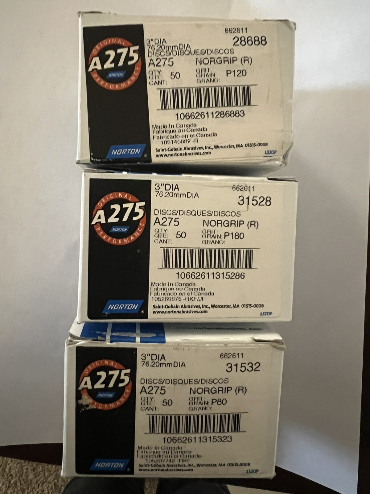Norton Sanding Discs 3" A275 NORGRIP (R) 662611-28688, 31528,31532, 50 ...