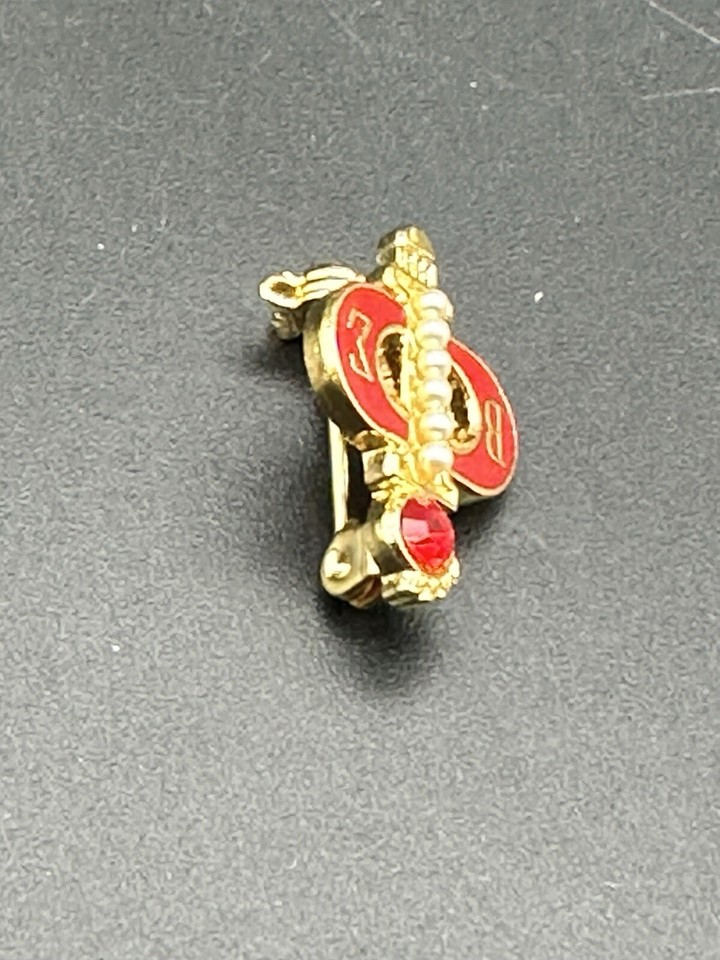 Vintage Beta Sigma Phi Sorority Lapel Pin Red Enamel Gold Torch Faux Pearl | eBay
