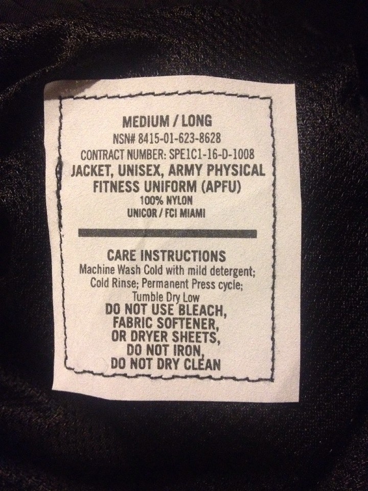 Official US Army APFU Jacket Black & Yellow Adult Medium/Long M/L NEW ...