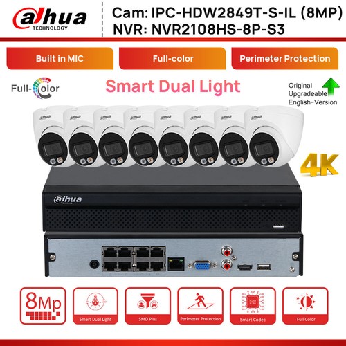 alhua 8CH NVR 8MP IP Cameras 4K CCTV Security System Smart Dual Light ...
