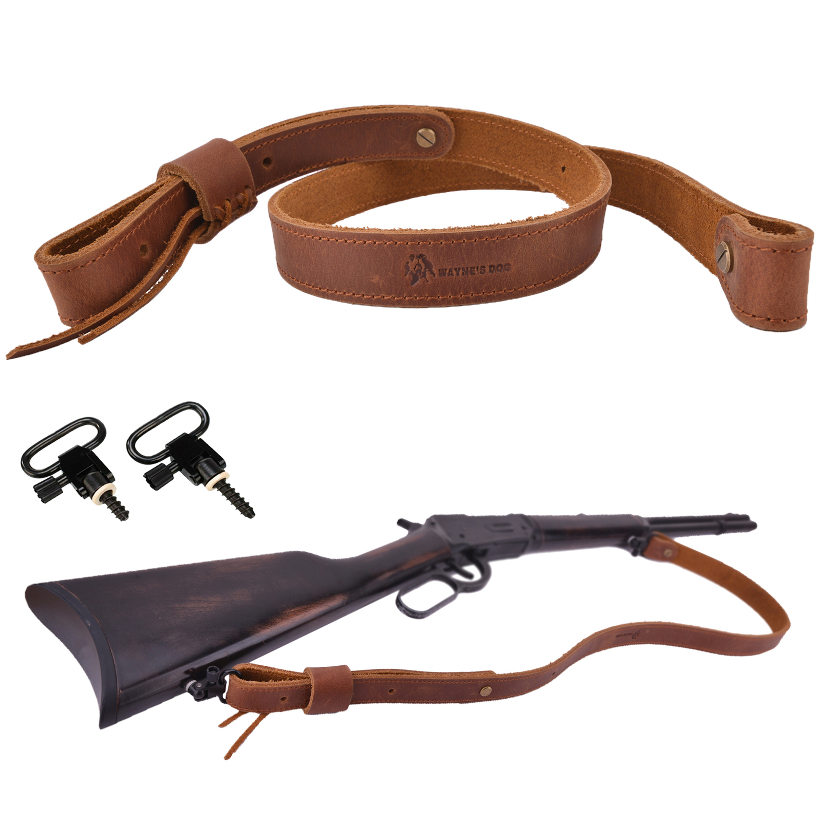 Wayne's Dog Buffalo Hide Leather Rifle Sling Gun Strap Brown Adjust ...