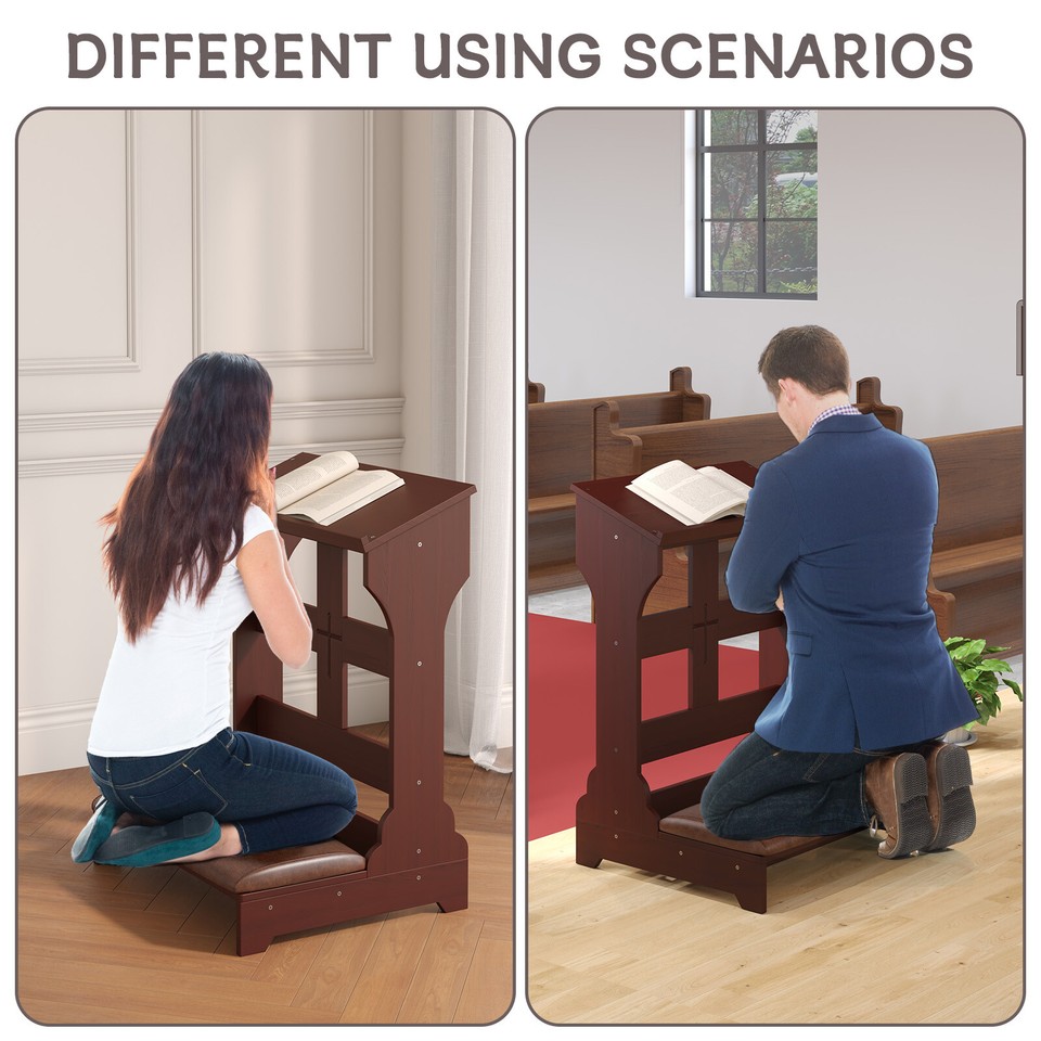 Prayer Bench Stool Solid Wood Church Prayer Padded Kneeler w/ Shelf and ...
