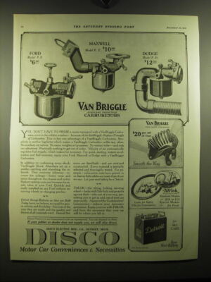 1921 Disco Van Briggle Carburetors Advertisement - Ford, Maxwell, Dodge ...