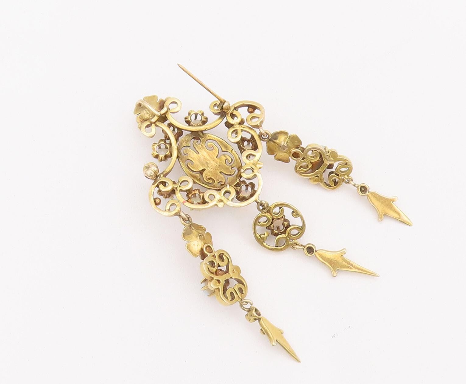 14K GOLD Vintage Brooch Pin Victorian Solid Floral Cutout Fire Opal ...