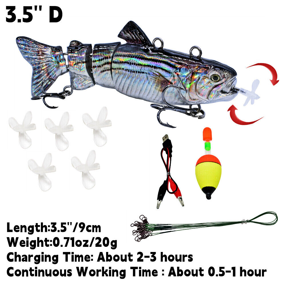 Electric Fishing Lures 3.5" USB Rechargeable LED Light Bait Robotic ...