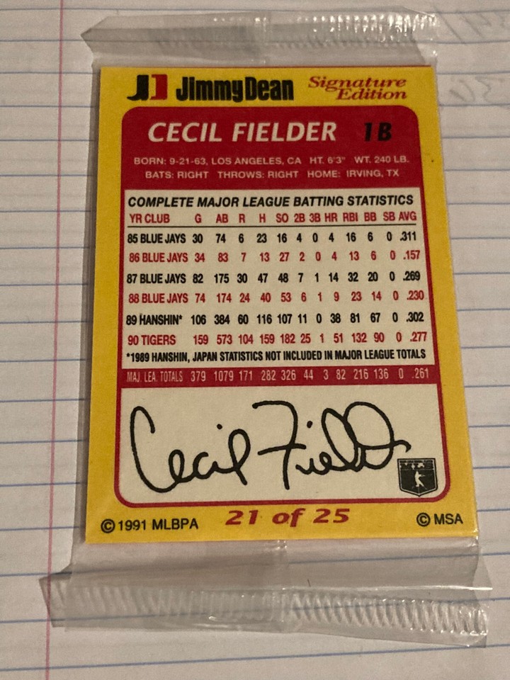 NEW SEALED PACK 1991 Jimmy Dean Barry Larkin Cincinnati Reds #10 CECIL ...