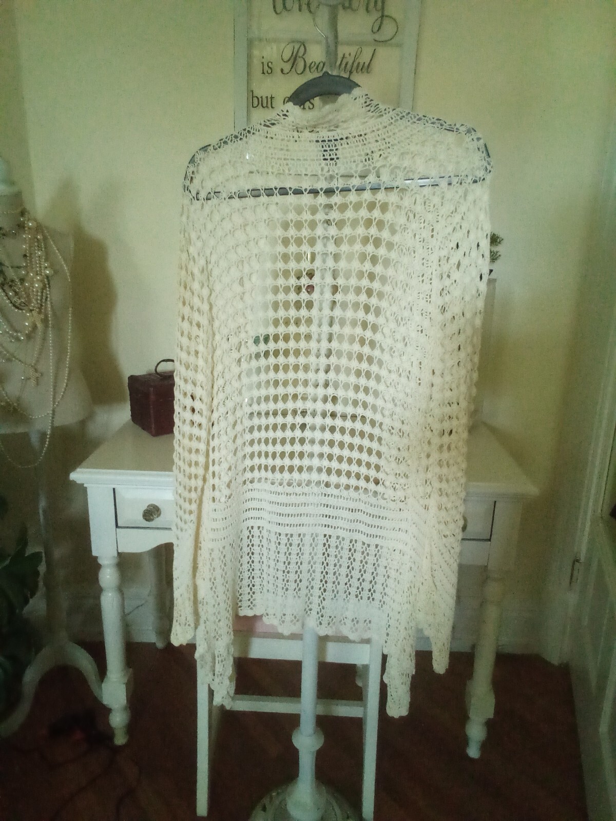 Boston Proper Ivory Crochet Flare Sleeve Cardigan M - Gem