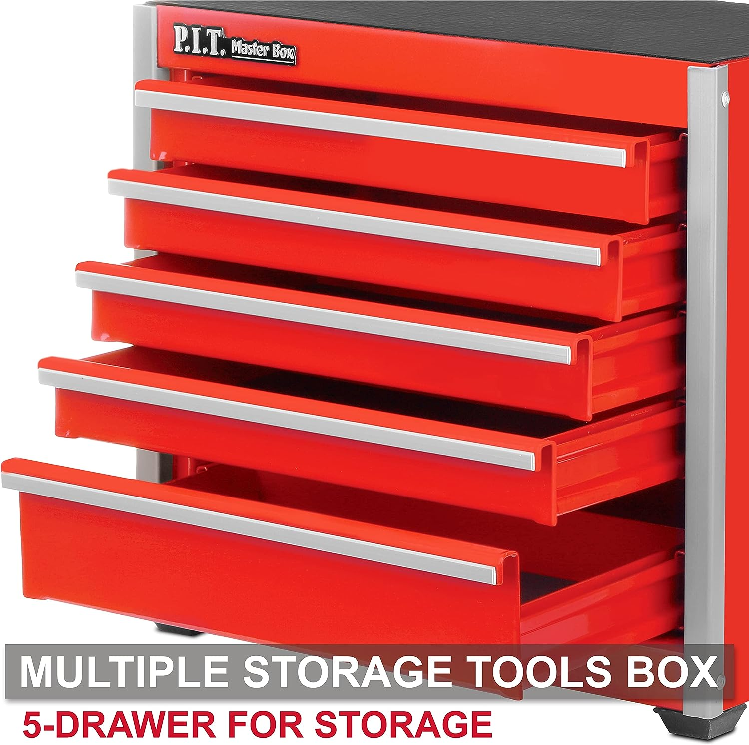 Portable 5-Drawer Micro Roll Cab Steel Tool Box, Red Hand Carry Tool ...