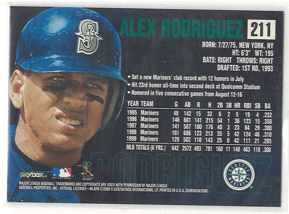 ALEX RODRIGUEZ 2000 SkyBox Dominion #211 Mariners ID:4561 | eBay