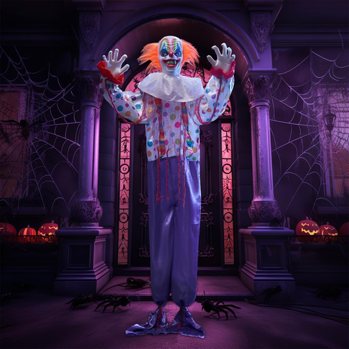 65" Halloween Hanging Clown Decoration, Neon Face Animated LED Talking ...