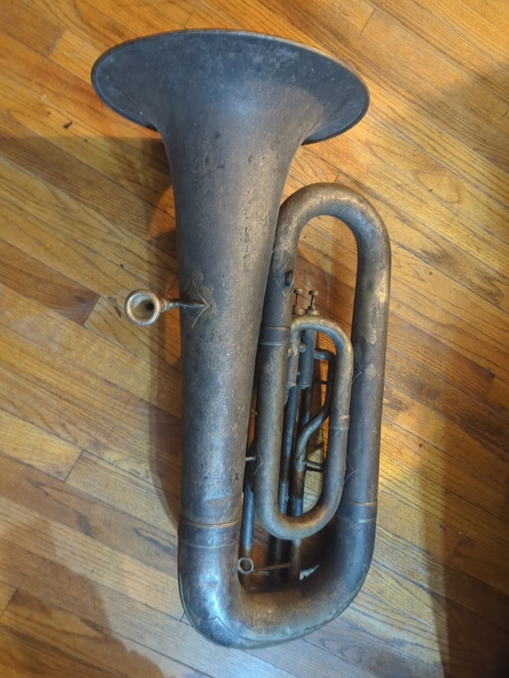 ANTIQUE BUESCHER Elkhart Indiana Tuba Horn VINTAGE Musical Instrument ...