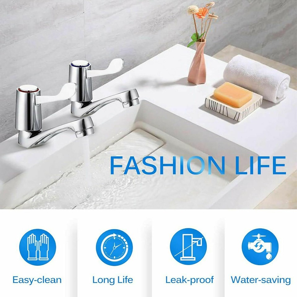 2X Twin Taps Set Hot and Cold Pair Tap Traditional Bath Bathroom Basin ...